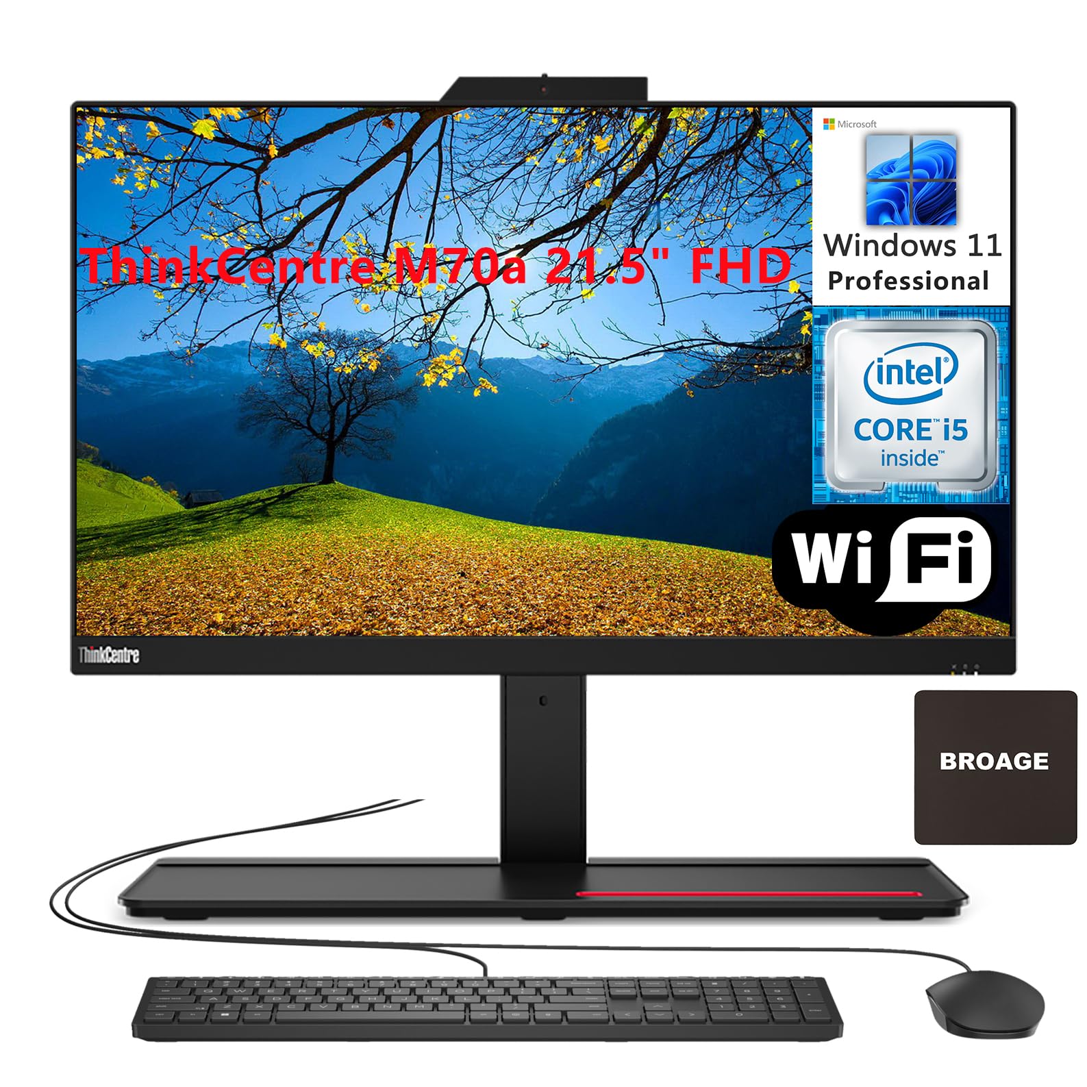 Lenovo ThinkCentre M70a 21.5" FHD AIO Business All-in-One Desktop Computer, Intel Hexa-Core i5-10400 (Beat i7-8700), 64GB DDR4 RAM, 4TB SSD, DVDRW, WiFi, BT 5.0, Windows 11 Pro, BROAG Mousepad