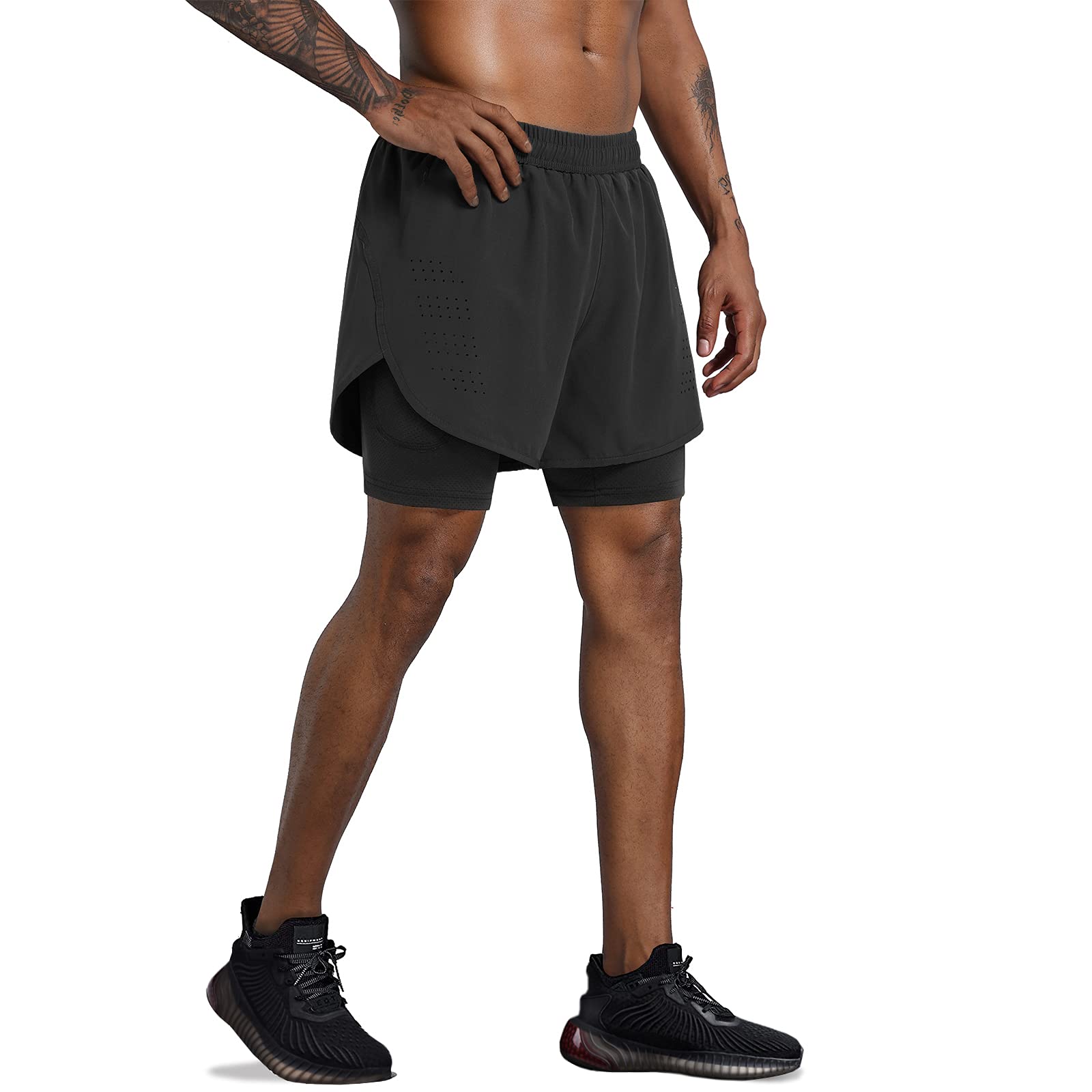 Lulucleaf Running Shorts for Men with Liner Mens 2 in 1 Workout Athletic Yoga Shorts (Black, M)