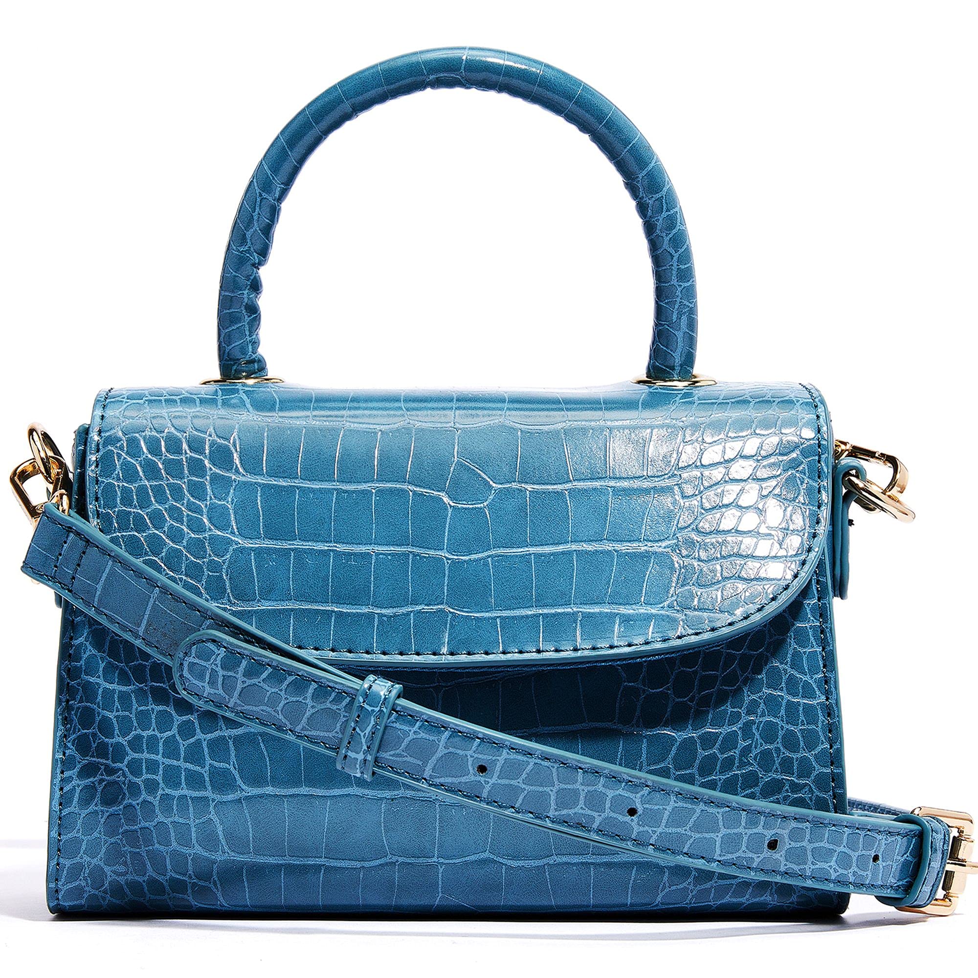 Like Dreams Women's Small Fashion Faux Embossed Vegan Leather Top Handle Satchel Handbag (Teal)