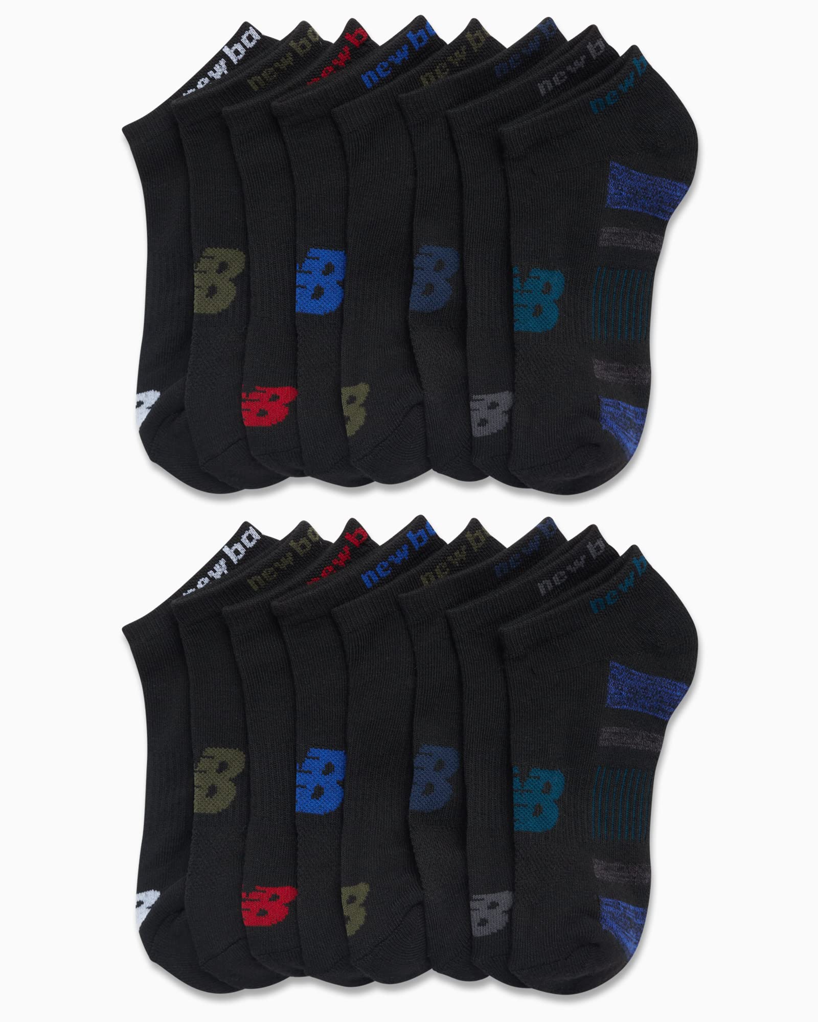 New Balance Boys' Low Cut Socks - 16 Pack Cushioned Athletic Low Cut Ankle Socks for Boys - Breathable Boy's Sports Socks, Size Large, White