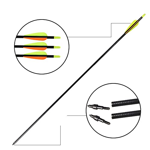 IRQ 32inch Fiberglass Arrows Targeting Practice Adjustable Nocks Screw in Replaceable Arrow Tips for Compound Recurve Bow