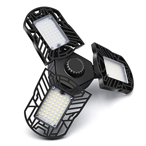 LED Garage Lights 60W, Adjustable Garage Lighting Bulbs with 3 Leaves, E26 Base, 6000 Lumens for Garage, Shop, Barn, Warehouse, Factory, Workshop.etc.