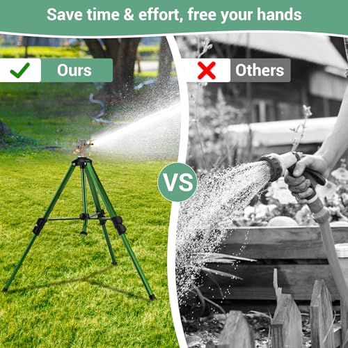 Tripod Sprinklers for Yard, Yumatum Lawn Sprinkler with 360 Degree Large Area Irrigation, Heavy Duty Adjustable Height from 16β-37β, 3/4 Inch Connector Sprinkler for Lawn/Yard/Garden, 1 Pack