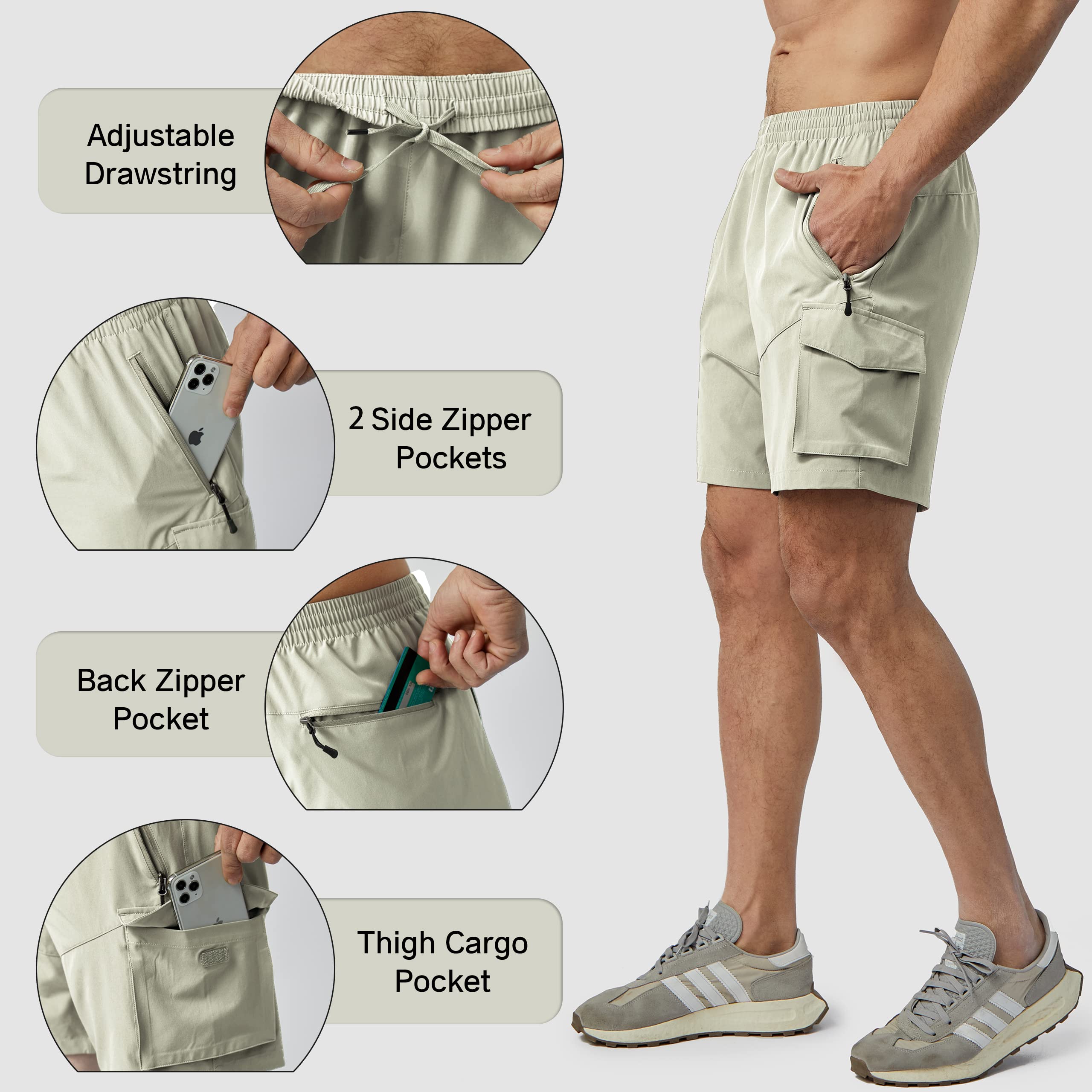 Nomolen Men's Hiking Cargo Shorts Lightweight Quick Dry Athletic Shorts with Multi Pocket for Workout Golf Camping Casual