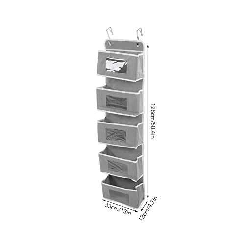 Tgoon Door Hanging Shelves, Portable Multi Layer Space Saving Over Door Hanging Organizer Breathable Non Woven for Bedroom(Grey, 5 Pockets)