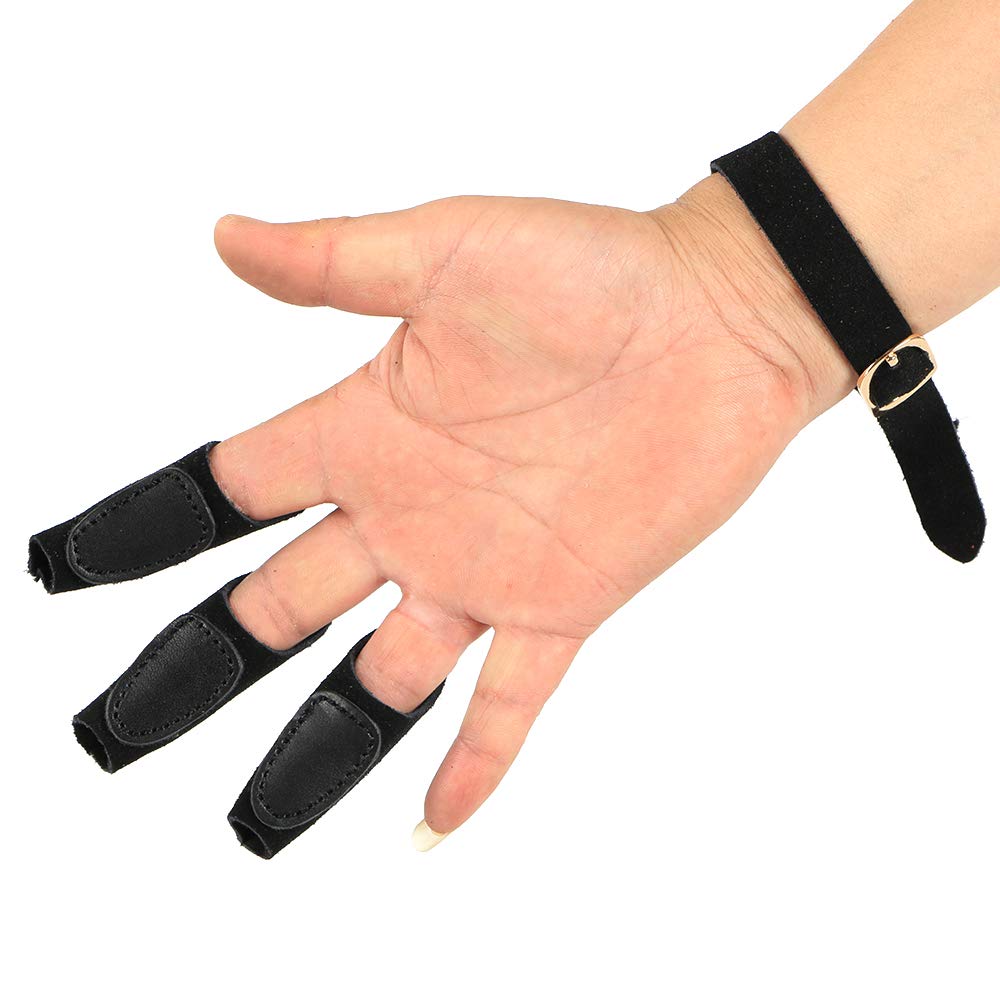 IRQ Archery Finger Tab 3 Finger Gloves Hunting Hand Protector for Bow and Arrow Black