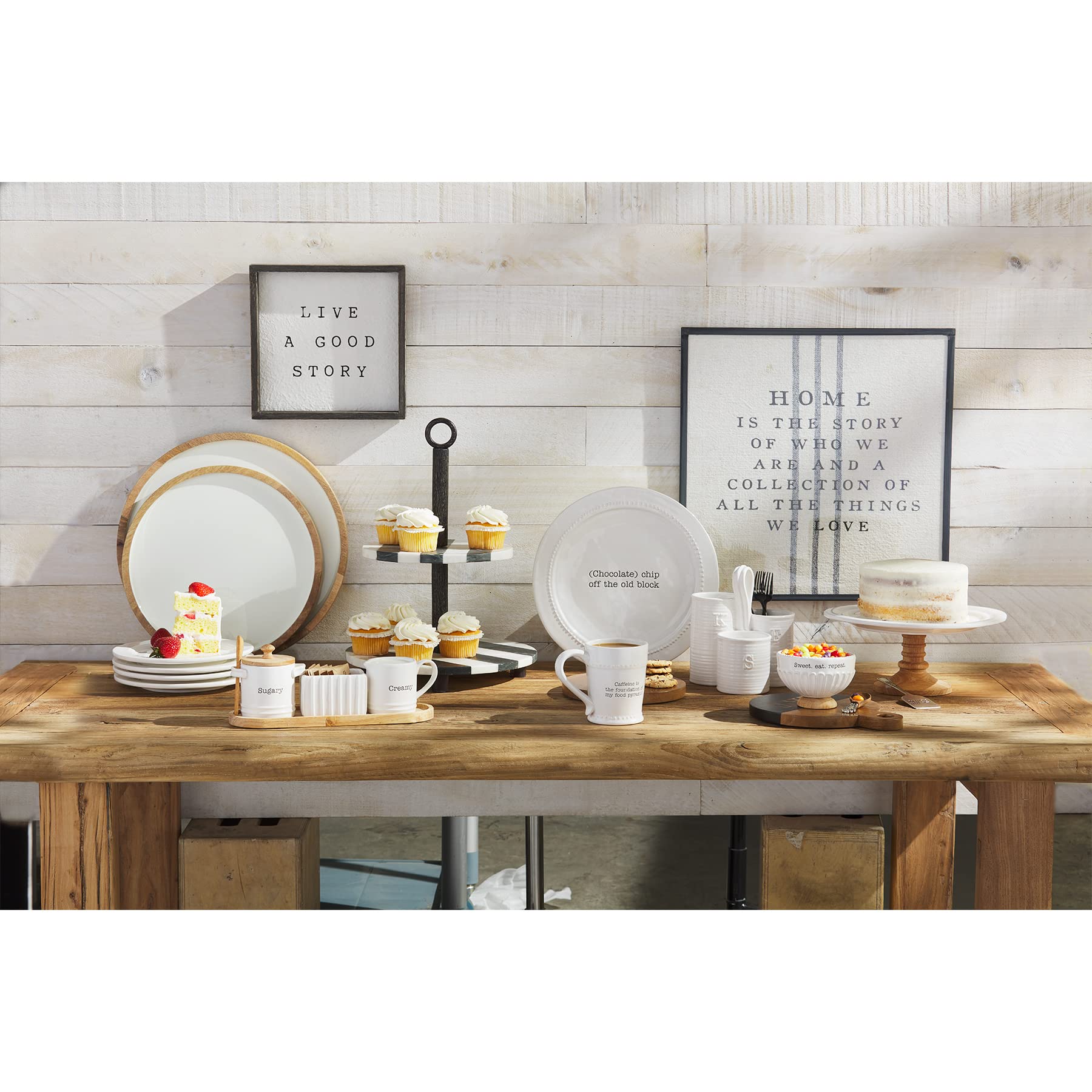 Mud Pie, White/Black, Marble Tiered Server, 16 1/4" x 12" dia