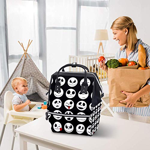 LORVIES Halloween Faces Nightmare Before Christmas Pattern Diaper Bag Backpack, Large Capacity Muti-Function Travel Backpack