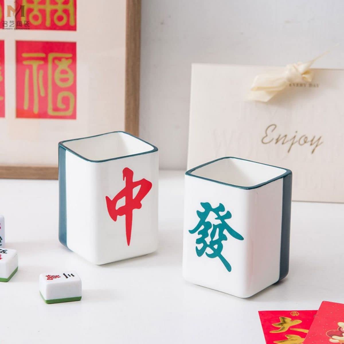 LmlJoo Mahjong coffee cup(400ml) Mahjong Gifts for Women and Men, Funny Gifts for Mahjong Lovers (Red)