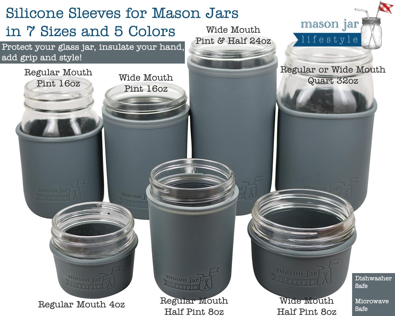 Regular Mouth Pint 16oz Silicone Sleeves/Jackets for Protecting Ball, Kerr, Canning Jars by Mason Jar Lifestyle (Frost, 2 Pack)