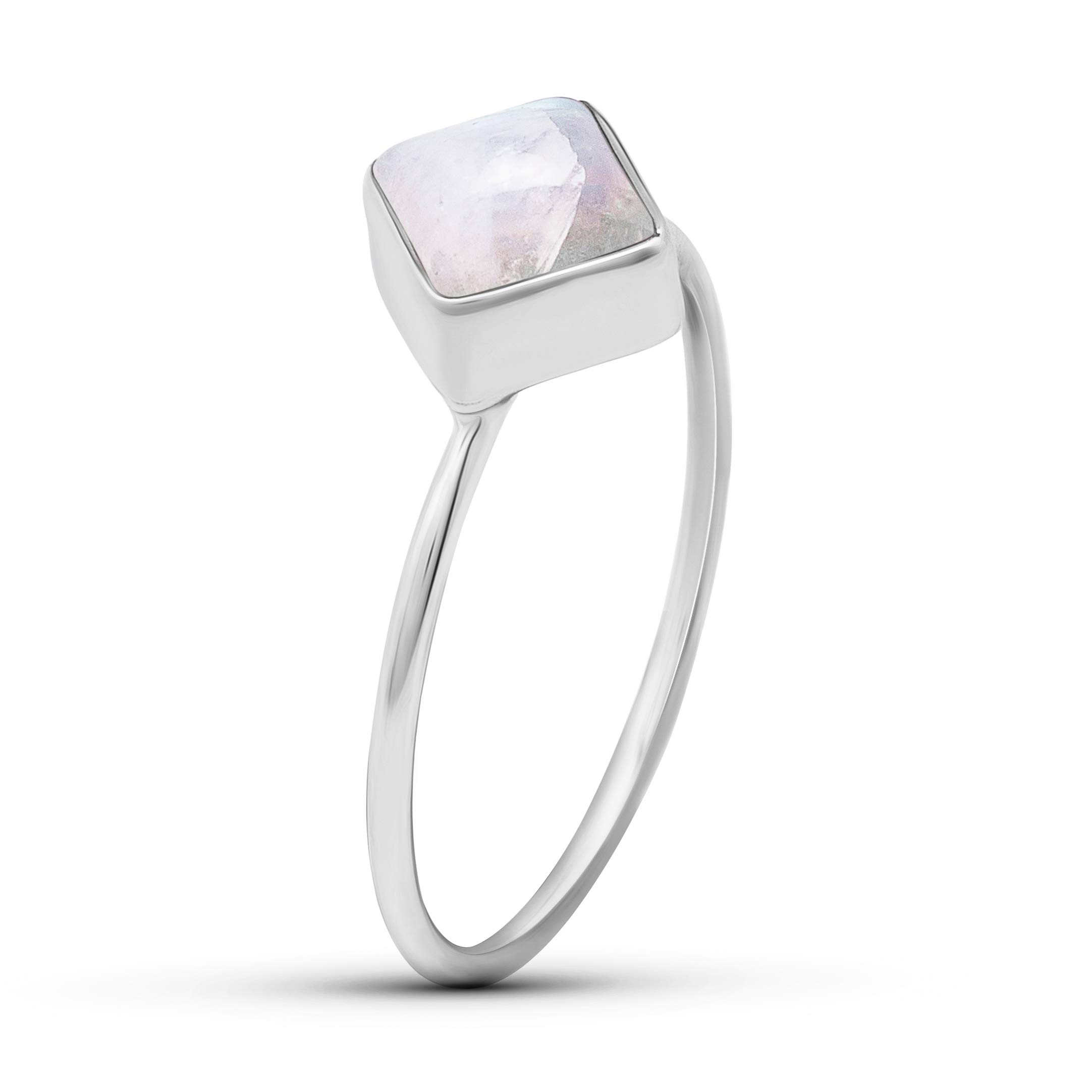 Koral Jewelry Square Moonstone Delicate Ring 925 Sterling Silver Ethnic Vintage Tribal Gipsy Boho Look (9)