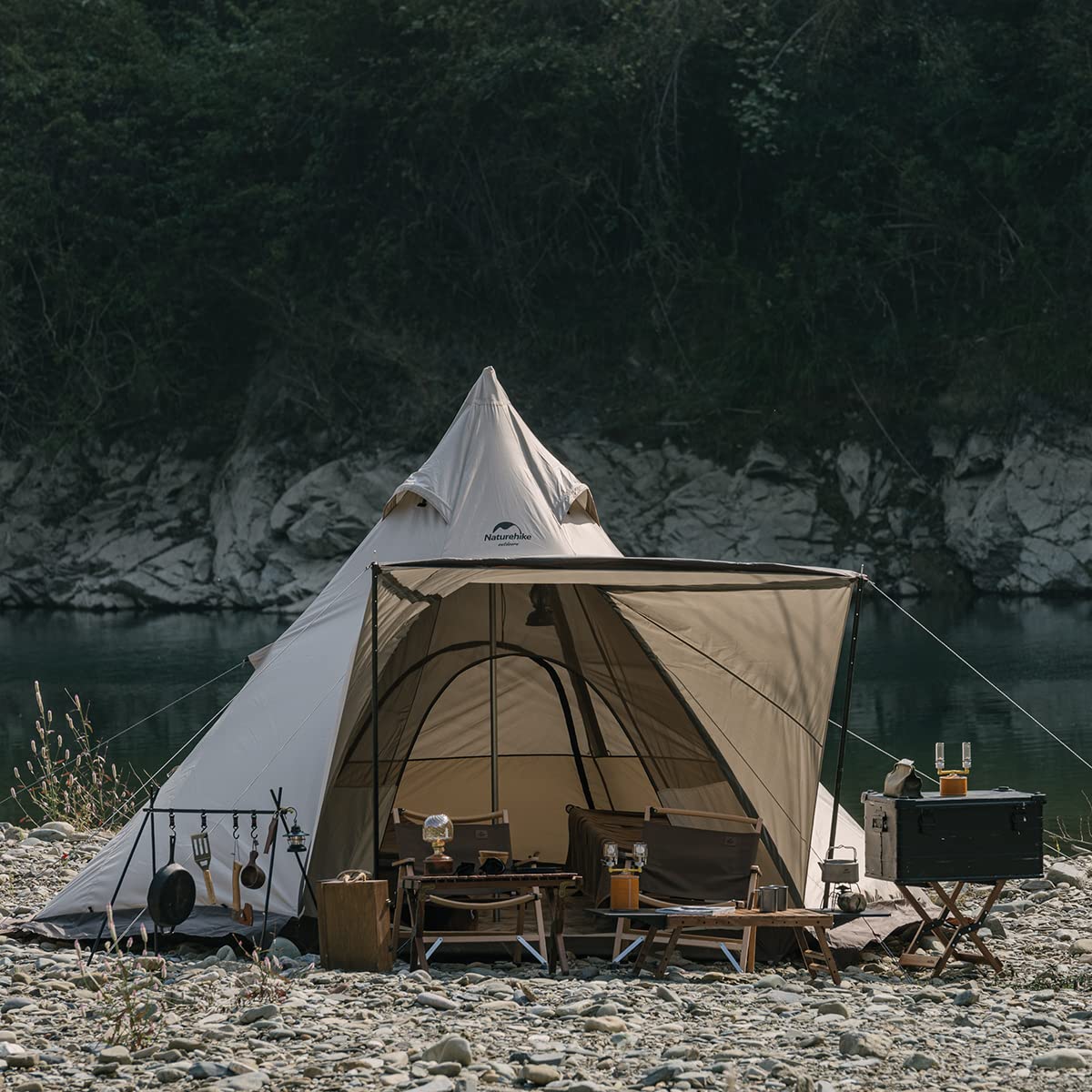 Naturehike Ranch Hexagonal Teepee Tent, Easy Setup Waterproof 3-4 Person Camping Tent, 4 Season Tent for Family Camping, Hiking,Picnic