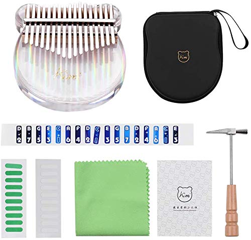 Kalimba 17 Keys Thumb Piano, INTSUN Transparent Acrylic Finger Piano with Tuning Hammer Study Instruction, Thumb Piano Musical Instrument Gift for Beginners, Kids Adults (Large)