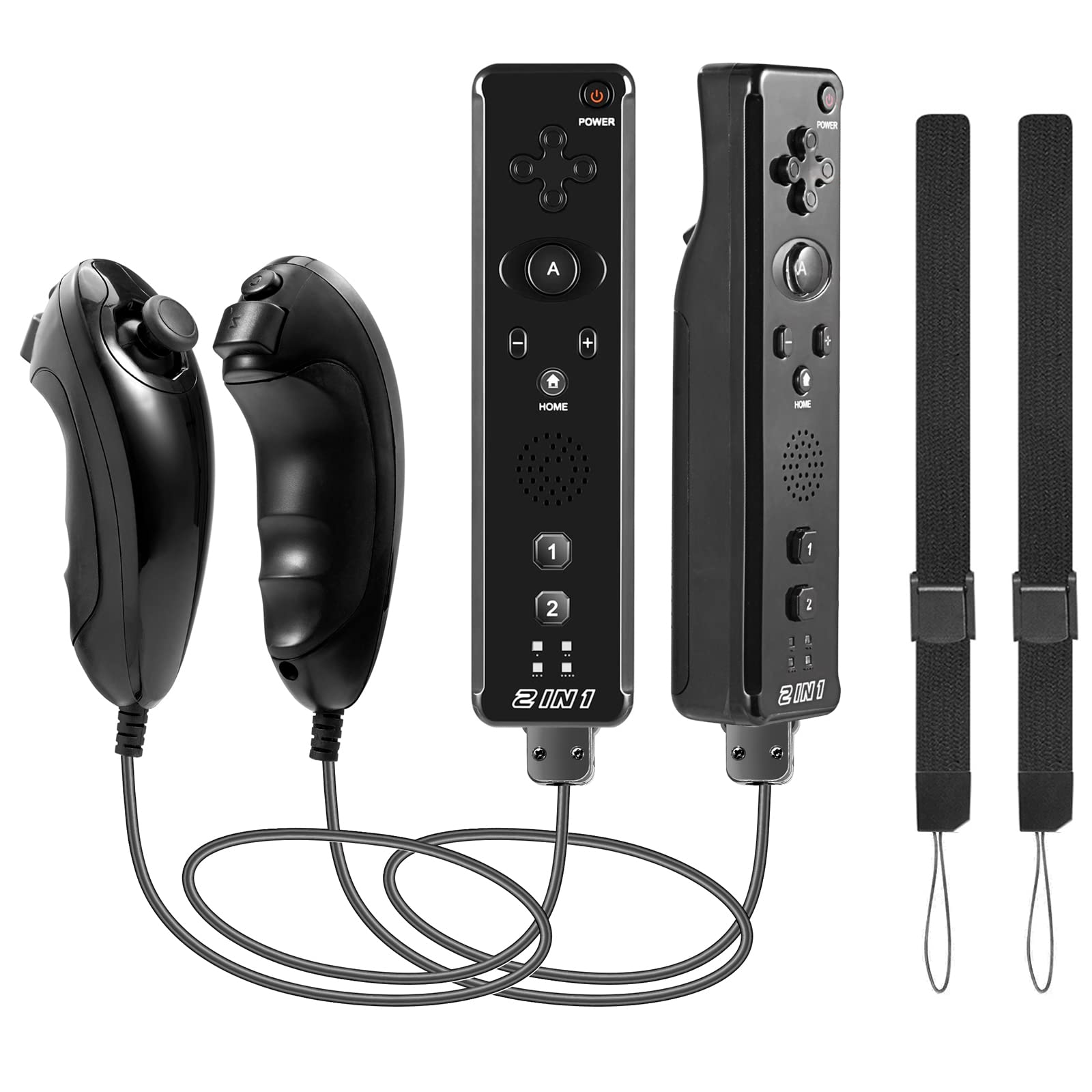 MODESLAB Wii Remote Controllers with Motion Plus and Wii Nunchucks, Remote Controller Compatible with Wii Wii U (Black/White) - 2 Packs