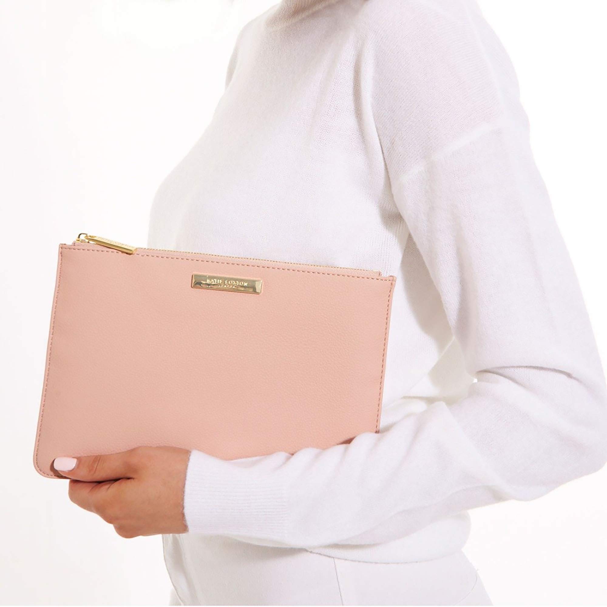 KATIE LOXTON Women's Medium Soft Pebble Vegan Leather Clutch Perfect Pouch Blush Pink