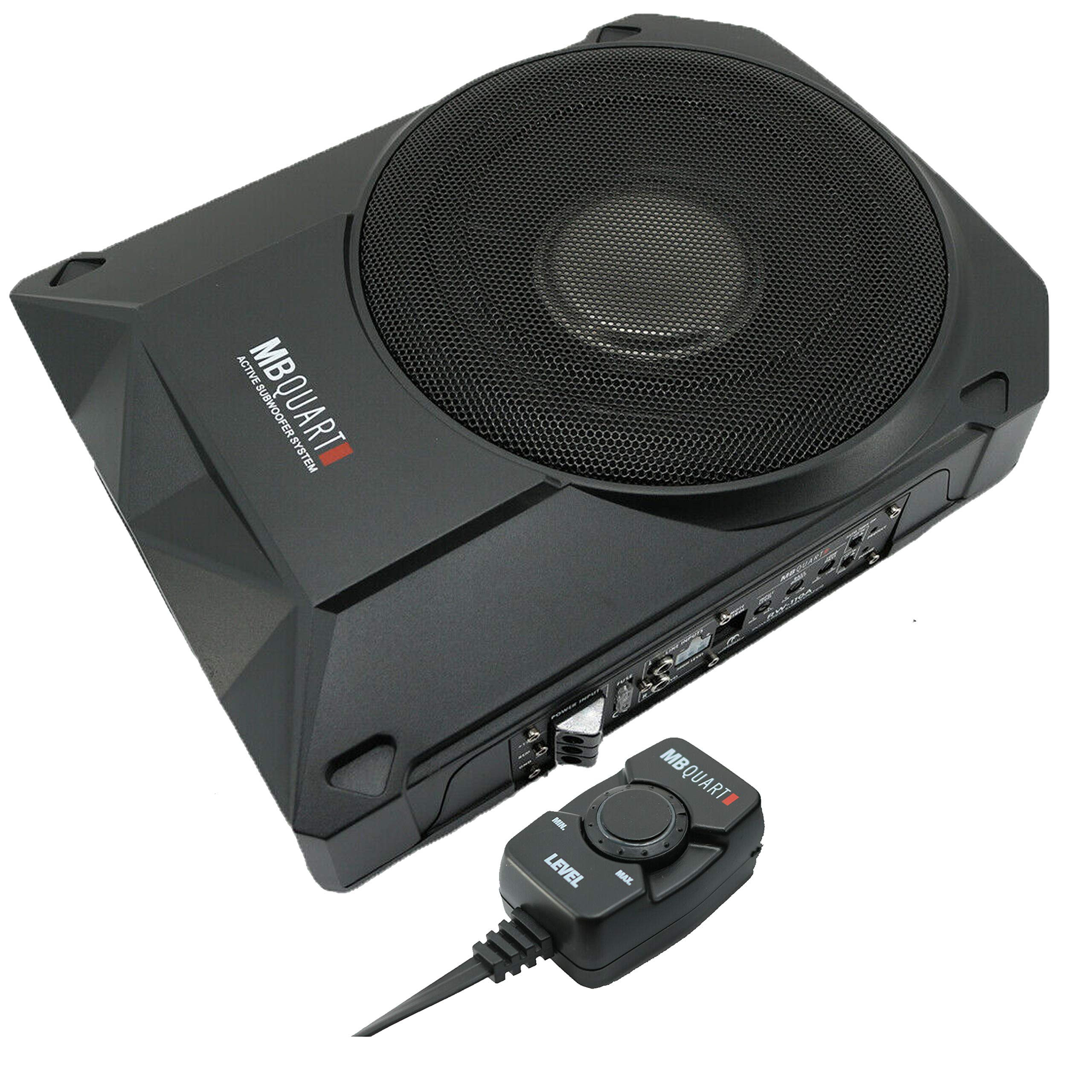 MB Quart RW-110A 800W Reference Series 10'' Slim Low Profile Compact Under-Seat 4-Ohm Active Powered Subwoofer Enclosure with Built in Amplifier for Car RV ATV - 3rd Gen, Black