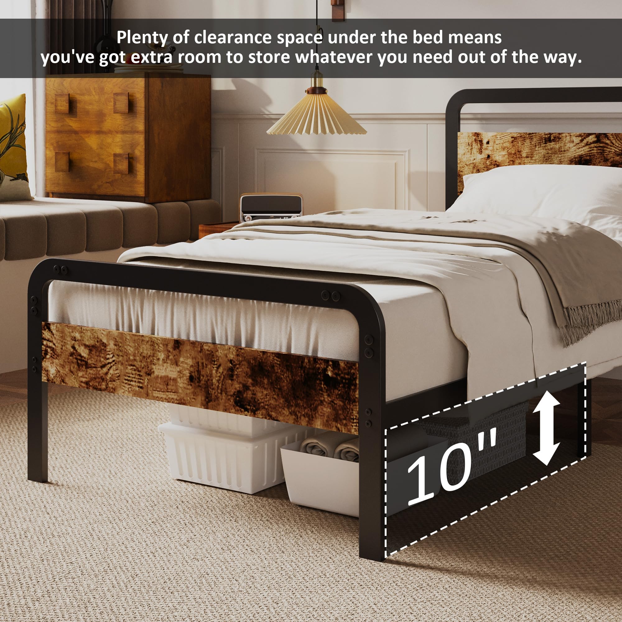 Upcanso 12 Inch Twin XL Bed Frame with Wood Headboard and Footboard, Platform Twin XL Bed Frames No Box Spring Needed with Heavy Duty Slats for Kids, Easy Assembly