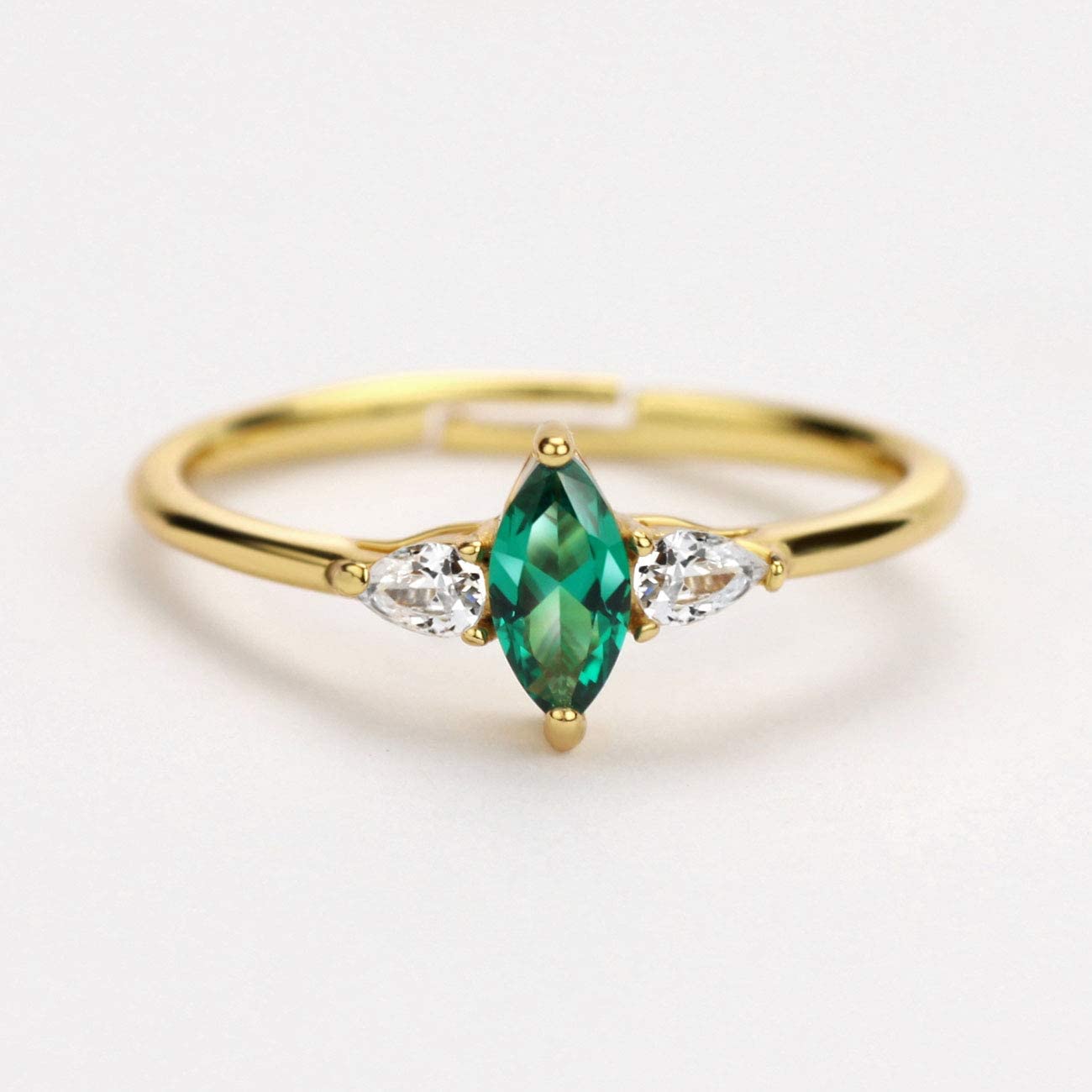 Michooyel 18K Gold Plated Dainty Emerald Rings Marquise Cut Diamond Sterling Silver Rings Cute Rings For Women