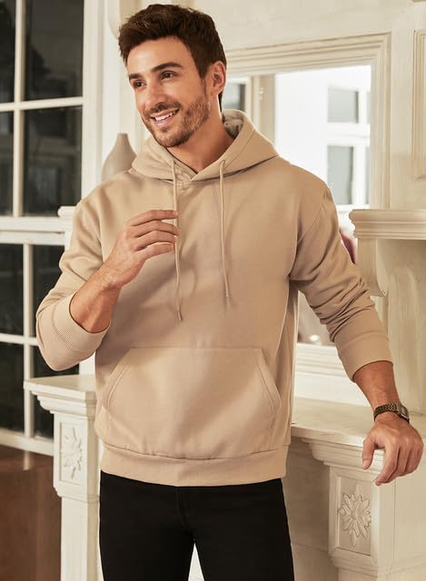 JMIERR Mens Lightweight Cotton Hoodies Winter Casual 1/4 Sweatshirts Loose Fit Drawstring Pullover Shrits, US40(M), A Khaki