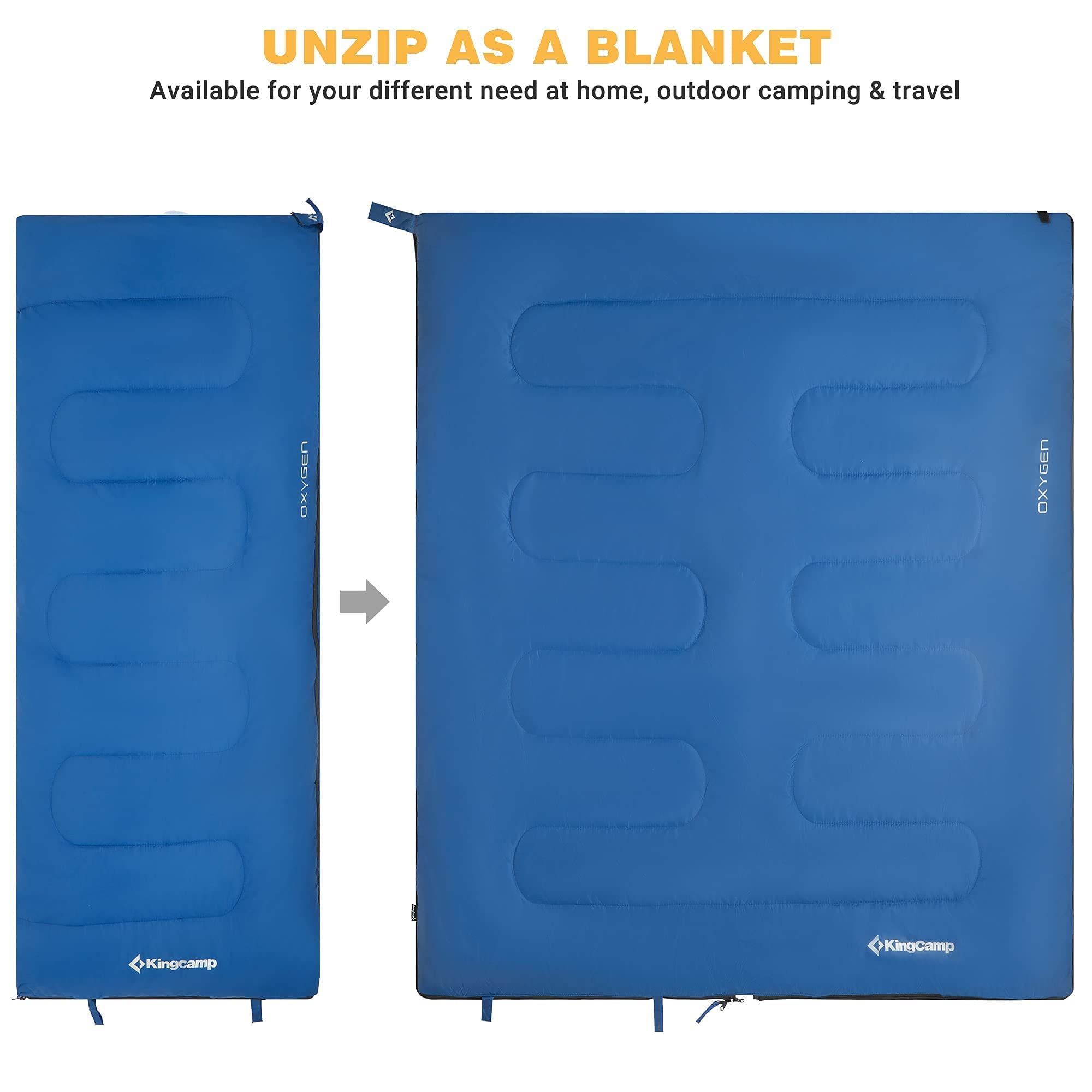 KingCamp Lightweight Envelope Sleeping Bag 55℉ Portable Waterproof Comfort for Cool Warm Hot Weather Compact Backpacking Camping Hiking Travel 70.8"x29.5"