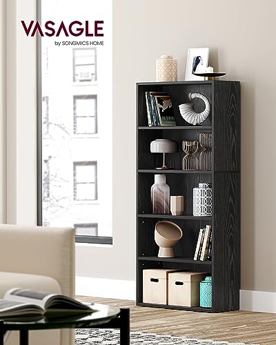 VASAGLE Bookshelf, 5-Tier Open Bookcase with Adjustable Storage Shelves, Floor Standing Unit, Black ULBC165T56