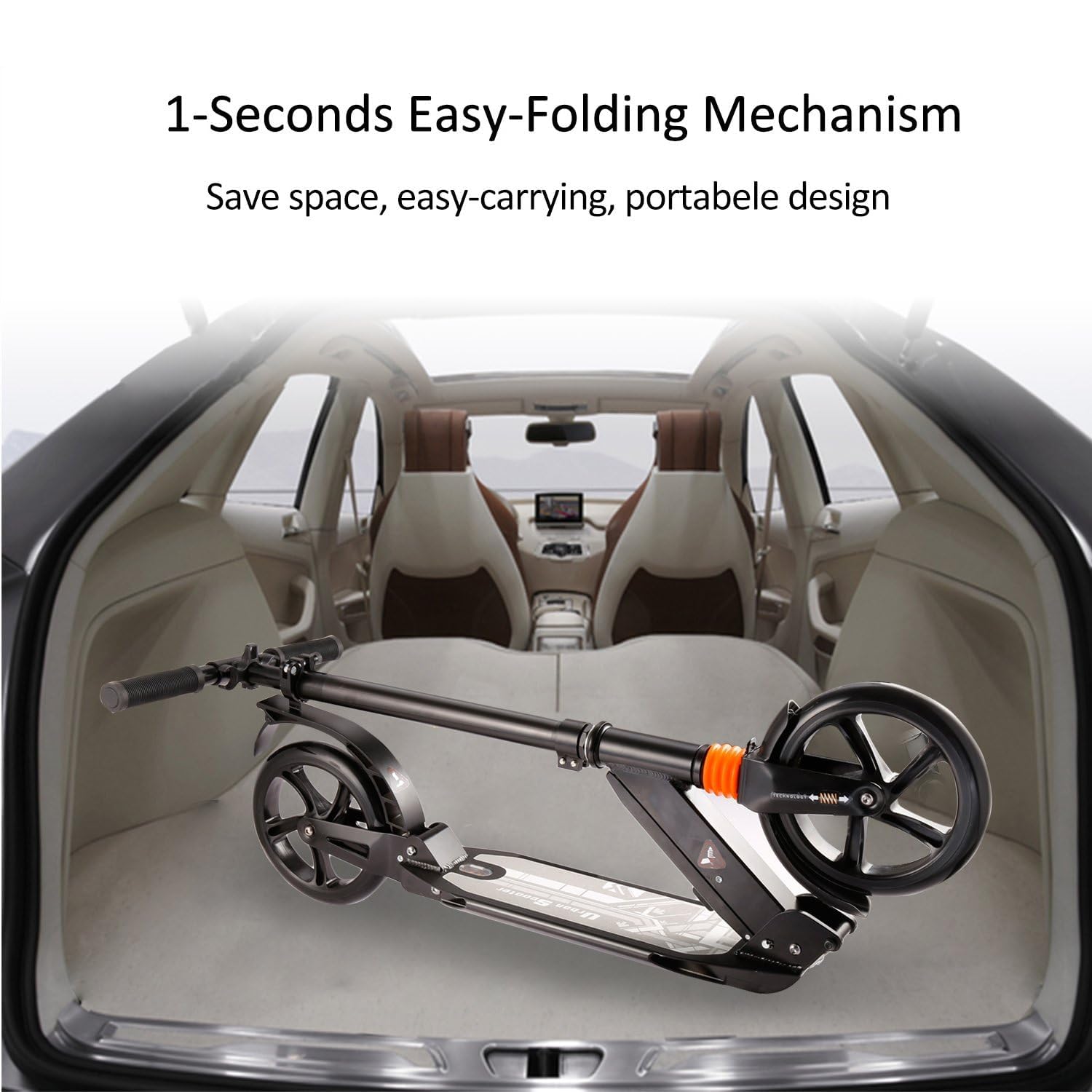 Kids/Adult Scooter with 3 Seconds Easy-Folding System, 220lb Folding Adjustable Scooter and 200mm Large Wheels (Black)