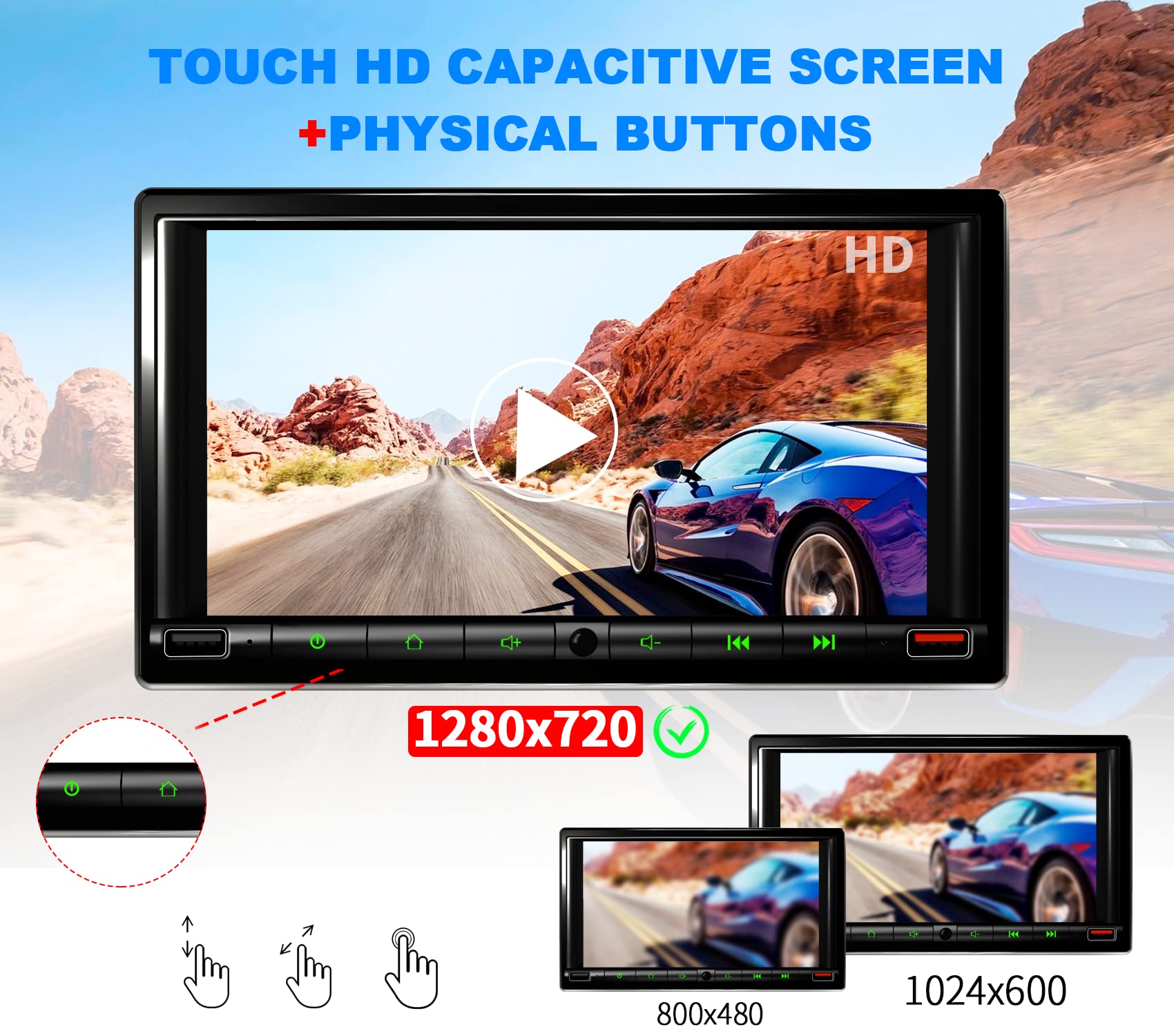 MAXIMACA TH0018 2-Din Car Audio Receiver, Bluetooth 5.2, 1280x720 Touchscreen, 4x52W Output, Android and iOS Compatible