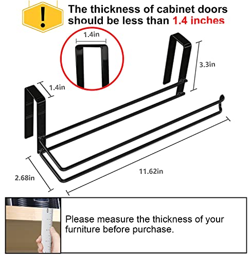 Luxsego Paper Towel Rack Under Cabinets, 1.4" Hanging & No Drilling Paper Towel Hanger for Kitchen Cabinets Bathroom, Stainless Steel, Double Support (Black)