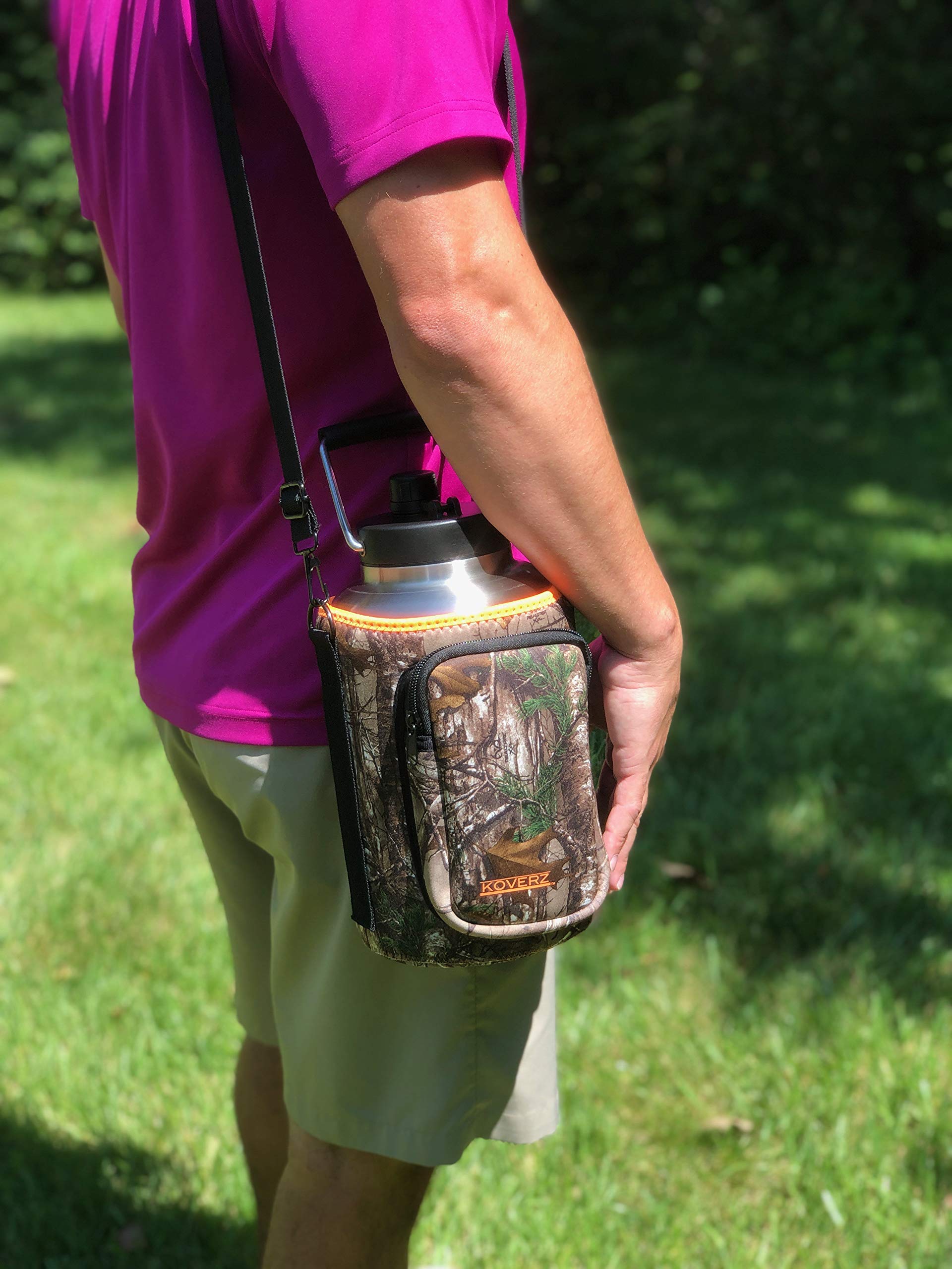 Koverz Half Gallon Jug Carrier, 64oz Bottle Carrier Compatible with Yeti & RTIC Half Gallon Jugs - Realtree Camo