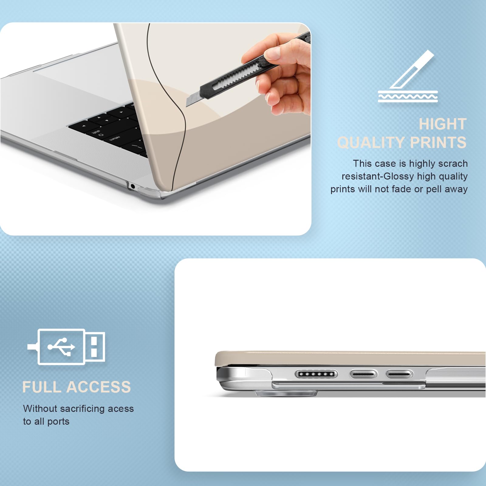 iCasso for MacBook Air 15 inch case 2024 2023 M3 M2 Chip Model A3114 A2941, Protective Plastic Hard Shell Case + Keyboard Cover + Screen Protector for MacBook Air 15.3", Art Modern Brown
