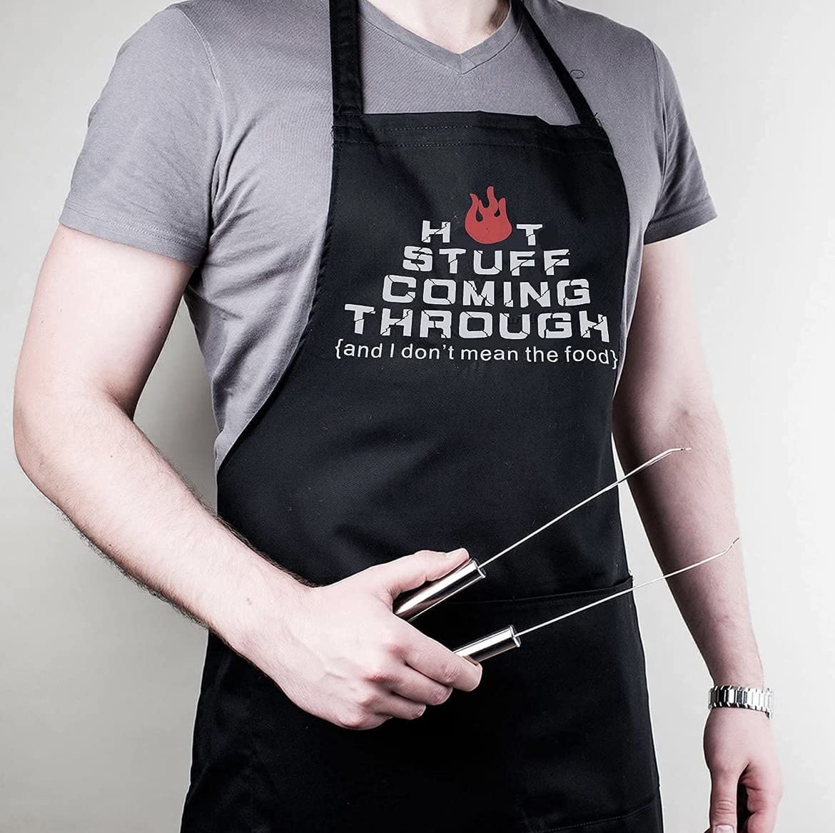 Premium Quality Cooking Apron โ Funny Apron - Chef Apron โ BBQ Apron โ Hot stuff coming through, Black, colorsize