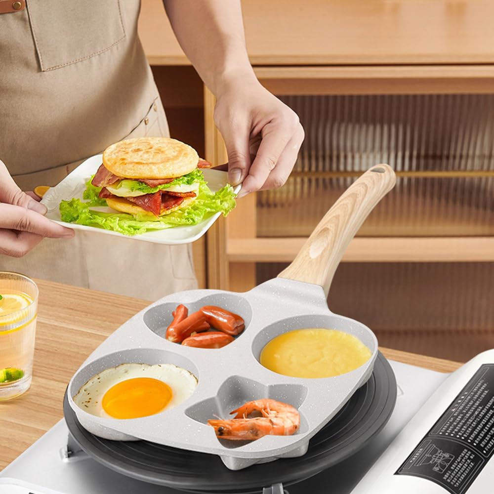 Unoschrim Nonstick Egg Frying Pan, Fried Egg Pan, 4-Cup Granite Omelette Skillet, Aluminum Omelet Pan, Breakfast Frying Pan for Cooking Eggs, Burger or Bacon, All Stoves Compatible