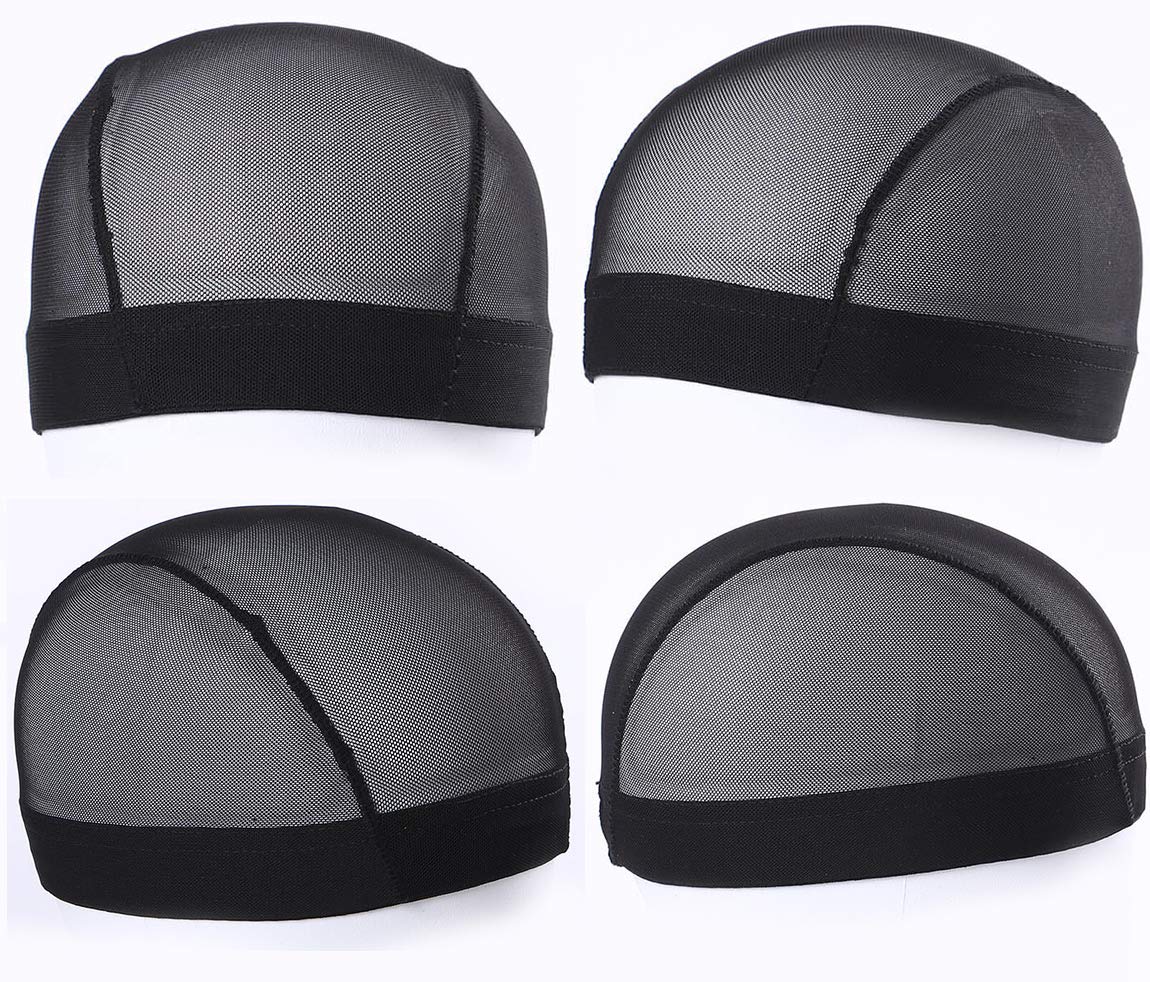 Leeven 5 Pcs/lot Stretchable Nylon Net Mesh Dome Caps for Making Wigs Black Breathable Wig Cap for Women Medium Size 22"-23.5"