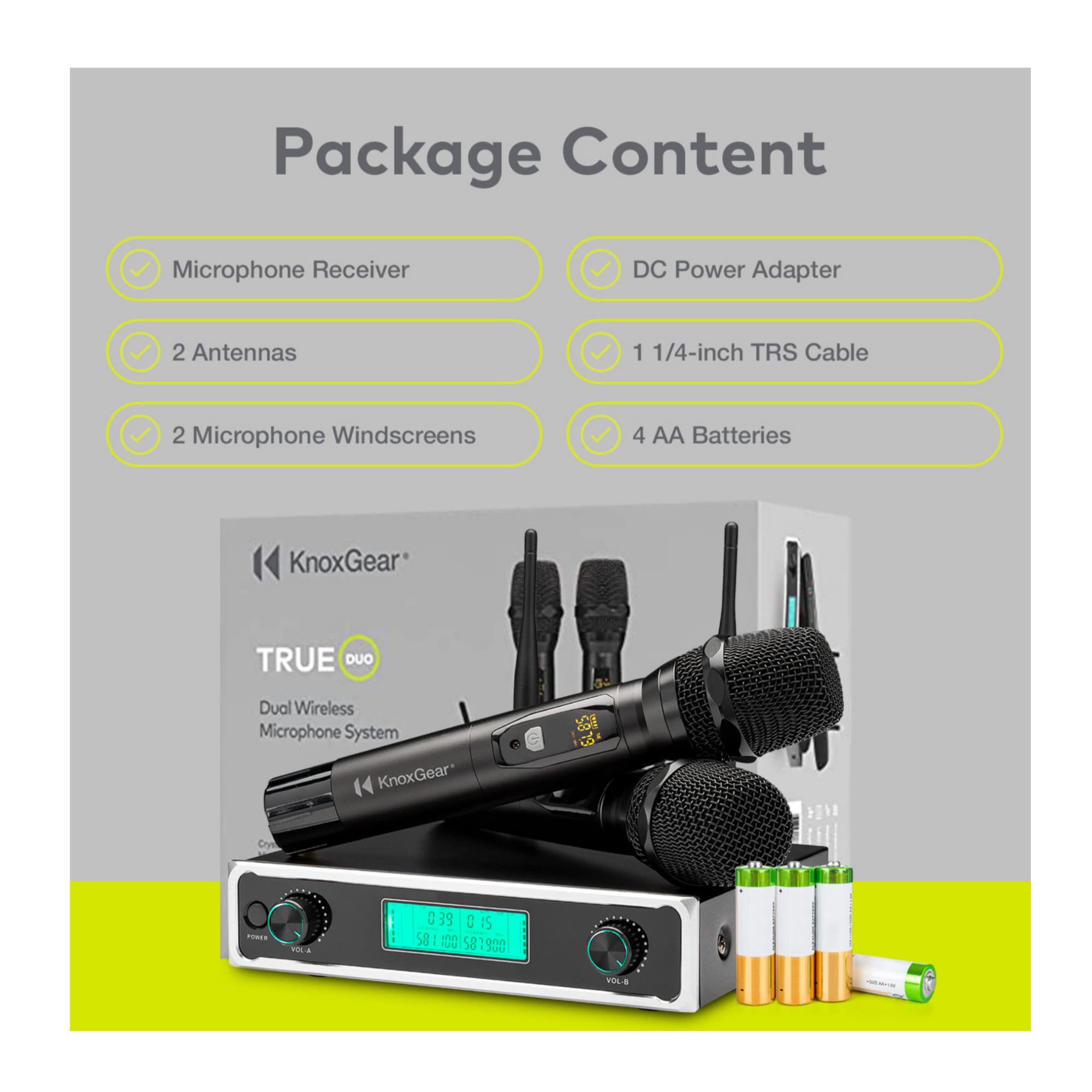 Knox Gear Wireless Microphones & Systems Set, Metal UHF Dual Handheld 50 Channels Professional Cordless Microphone System for DJ, Karaoke, Church, Conference and Home KTV Set