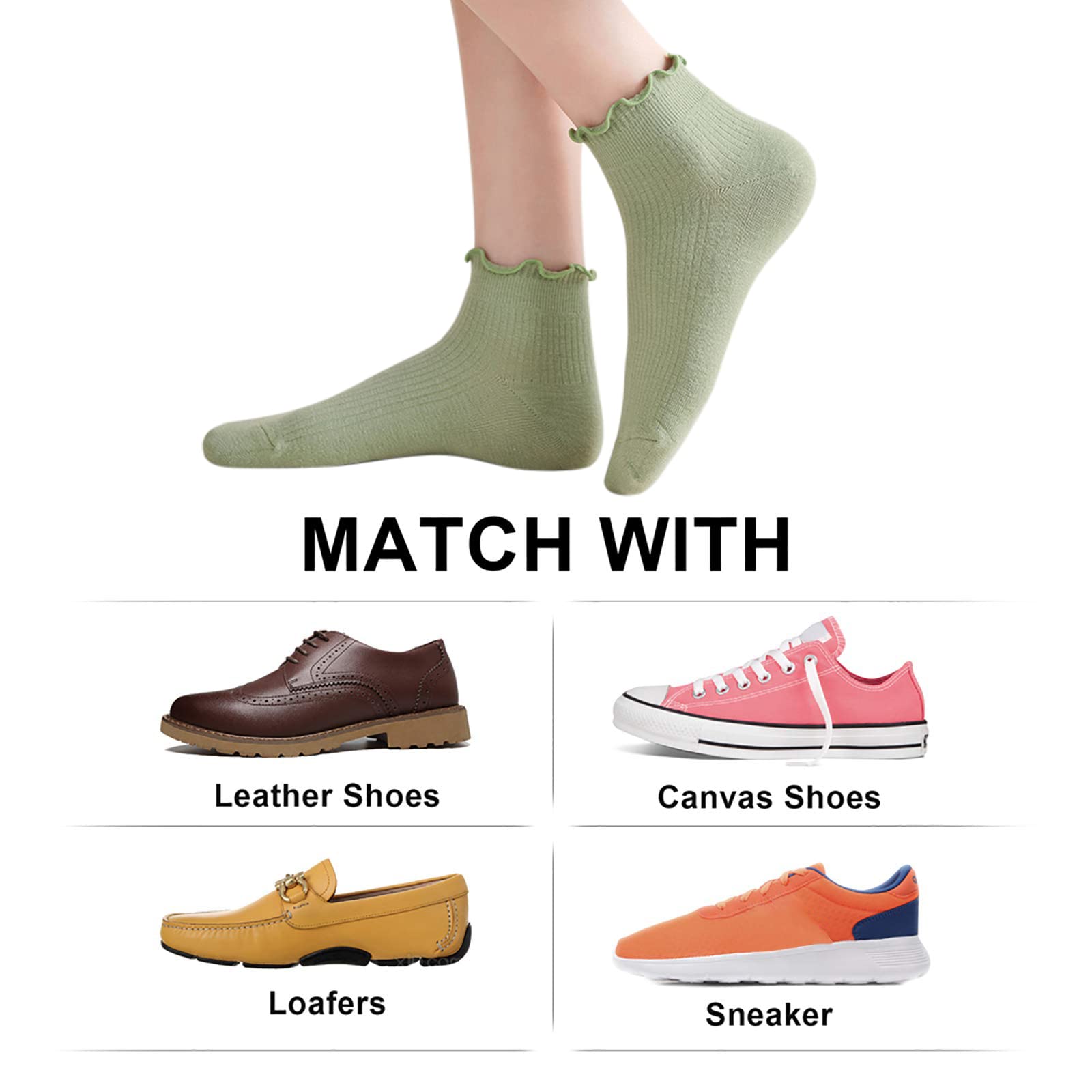 NORMOV 10 Pairs Cute Ruffle Socks For Women,Cotton Crew Frilly Ankle Socks,Lace Casual Boot Socks(Dark)
