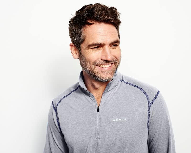 Orvis Men’s Drirelease Quarter-Zip Long Sleeve Shirt for Men - Pullover Men’s T-Shirts with All-Natural Odor Protection, Blue Fog - X-Large
