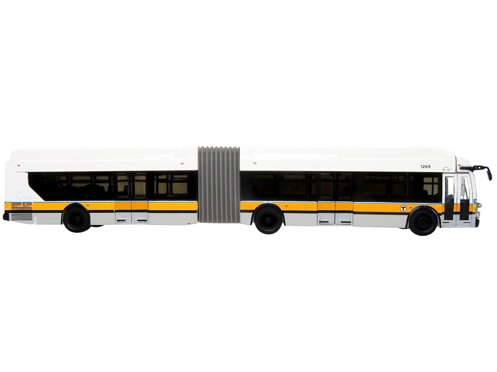 New Flyer Xcelsior XN-60 Aerodynamic Articulated Bus #39 "MBTA Boston White w/Stripes 1/87 (HO) Diecast Model by Iconic Replicas 87-0334