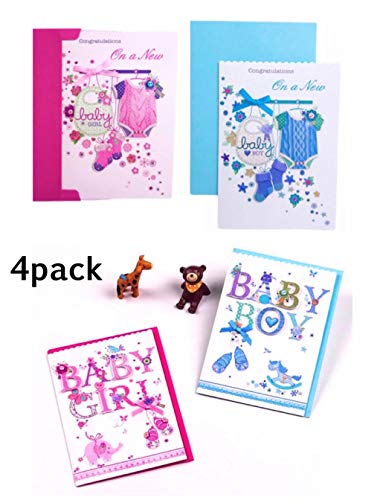 Lovely New Baby Shower Greeting Cards for Baby Boy/Girl (4-PK Assorted)