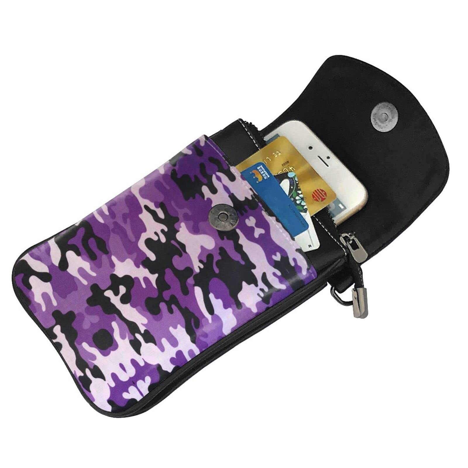 Purple Camouflage Small Crossbody Bag Cell Phone Pouch For Women Wallet Bag Coin Purse