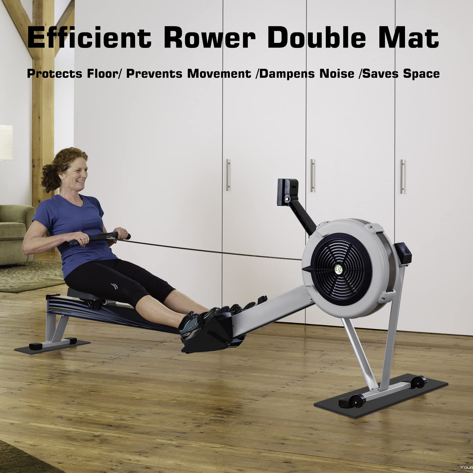 Rowing Machine Mat Compatible with Concept 2 Model C&D&E, Double Floor Mat for Concept 2 Rower, Non-Slip and High Density