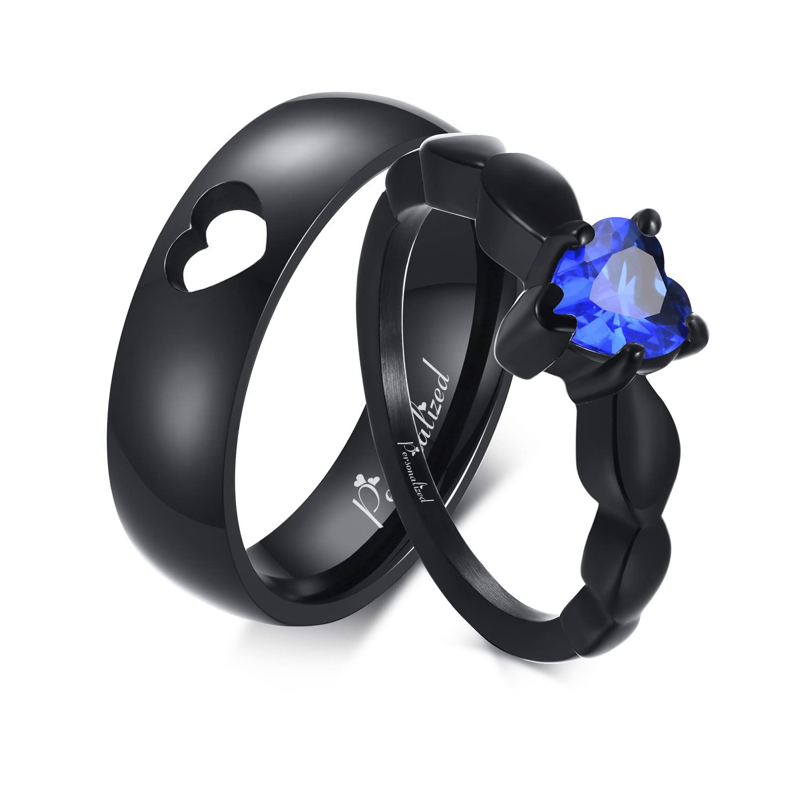 MPRAINBOW Personalized Wedding Engagement Promise Rings - Matching Cubic Zirconia CZ Rings Heart Promise Ring, Couples Rings Custom Rings His & Hers Couple Wedding Engagement Bands Rings