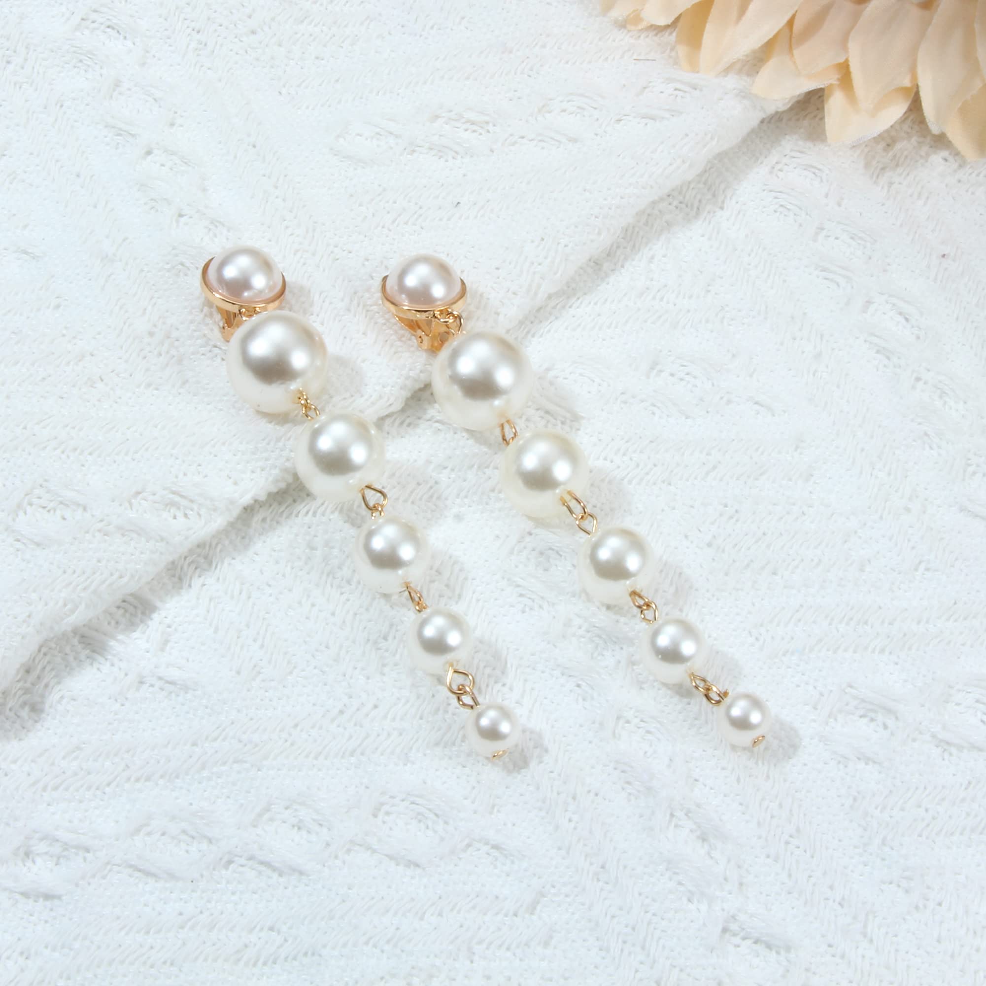 LOLIAS Statement Drop Clip On Earrings Metal Raised Design Crystal Geometric Earrings Square Dangle Earrings Earrings for Women Pearl