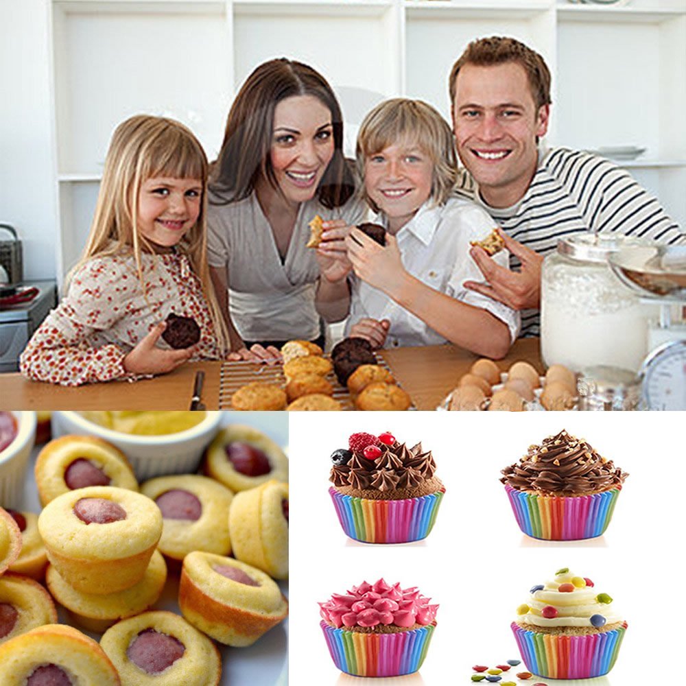 Premium Silicone Mini Muffin & Cupcake Baking Pan Large Non Stick 24 Cup Cookies Molds Bakeware Tin Soap Tray Mould by Meiso (Set of 2) (Blue)