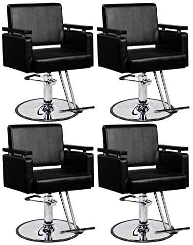 Watson Wood Handle Hair Salon Styling Chair with Round Base, T Bar Footrest, 4 Pack