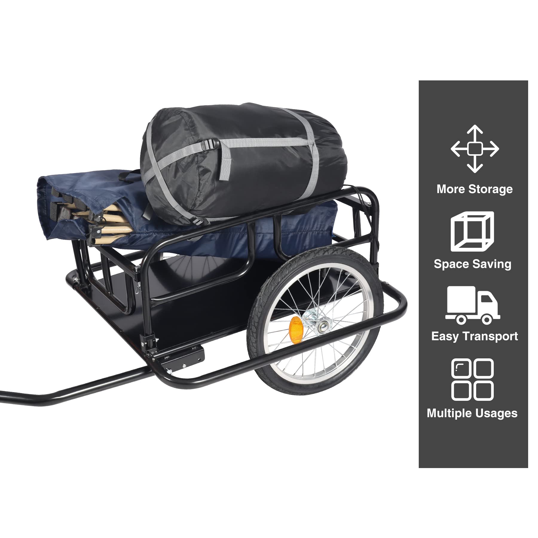Lineslife Bike Cargo Trailer, 16" Wheels Foldable Frame Bicycle Cargo Trailer,88lbs Max Load,Black