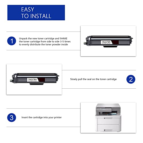 VASERINK TN227 High Yield Toner Set 4 Pack: Compatible TN227BK TN227C TN227M TN227Y Replacement for Brother MFC-L3750CDW HL-L3210CW HL-L3290CD MFC-L3770CDW Printer (TN-227BK/C/M/Y)