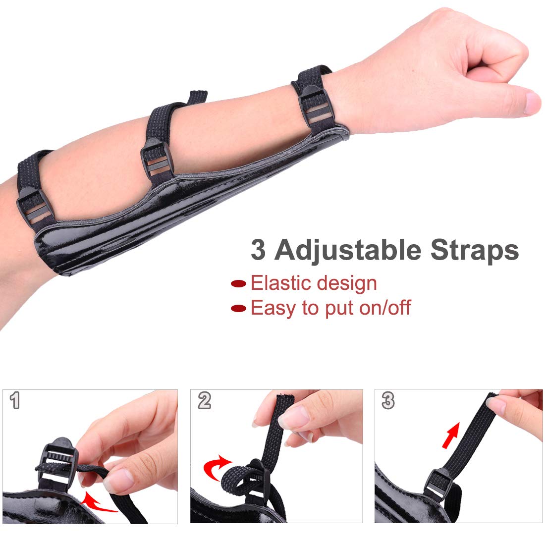 KRATARC Archery Arm Guard Adjustable 3-Strap Accessory Protective Lightweight Hunting Target Shooting Adult Unisex (Black- 2PCS)
