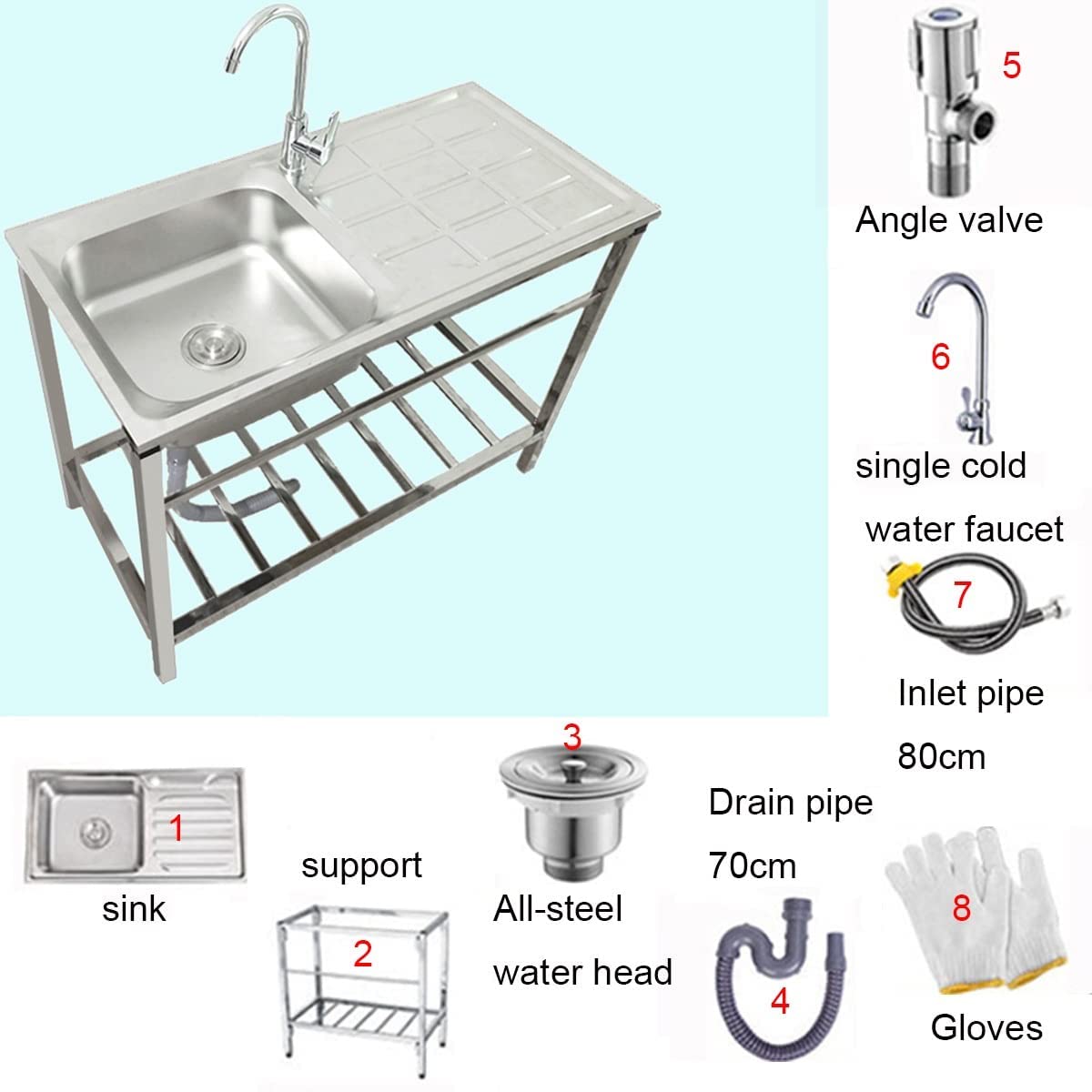 Stainless Steel Laundry Sink, 1 Compartment Single Bowl Kitchen Utility Sink, Commercial Workstation Sink Basin for Outdoor Garage Restaurant Kitchen Room, Inner Size 13.8"L x 12.2" W x 6.3"D