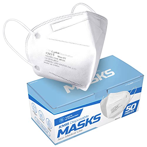 Lyka Distribution KN95 Face Masks - 50 Pack - 5 Layer Protection Breathable Face Mask - Filtration>95% with Comfortable Elastic Ear Loop | Non-Woven Polypropylene Fabric