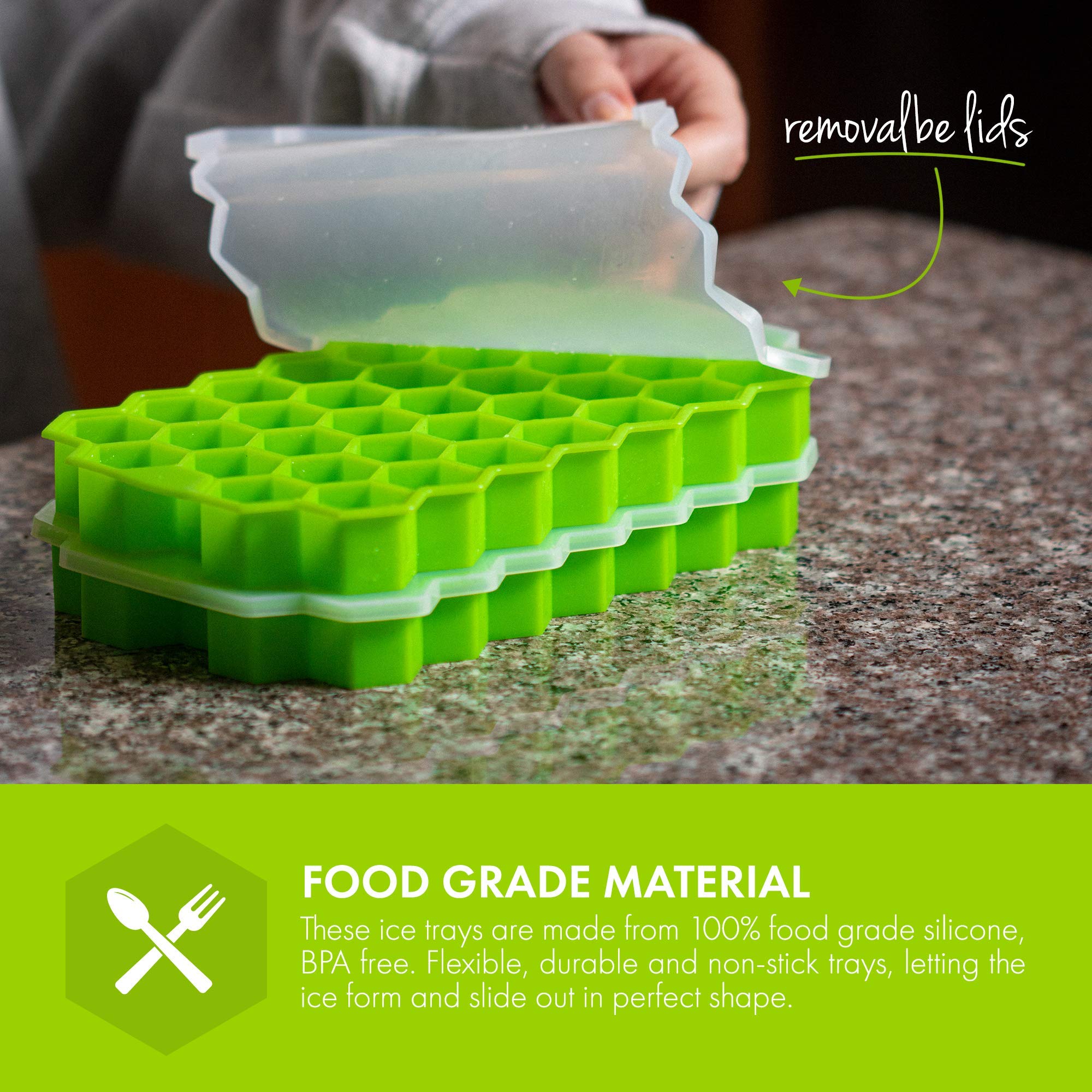 PureHQ Ice Cube Trays for Freezer, 74 Hexagon Shape Stackable Ice Tray for Freezer, Silicone Ice Mold Trays, Easy Release and BPA Free, 2 PACK